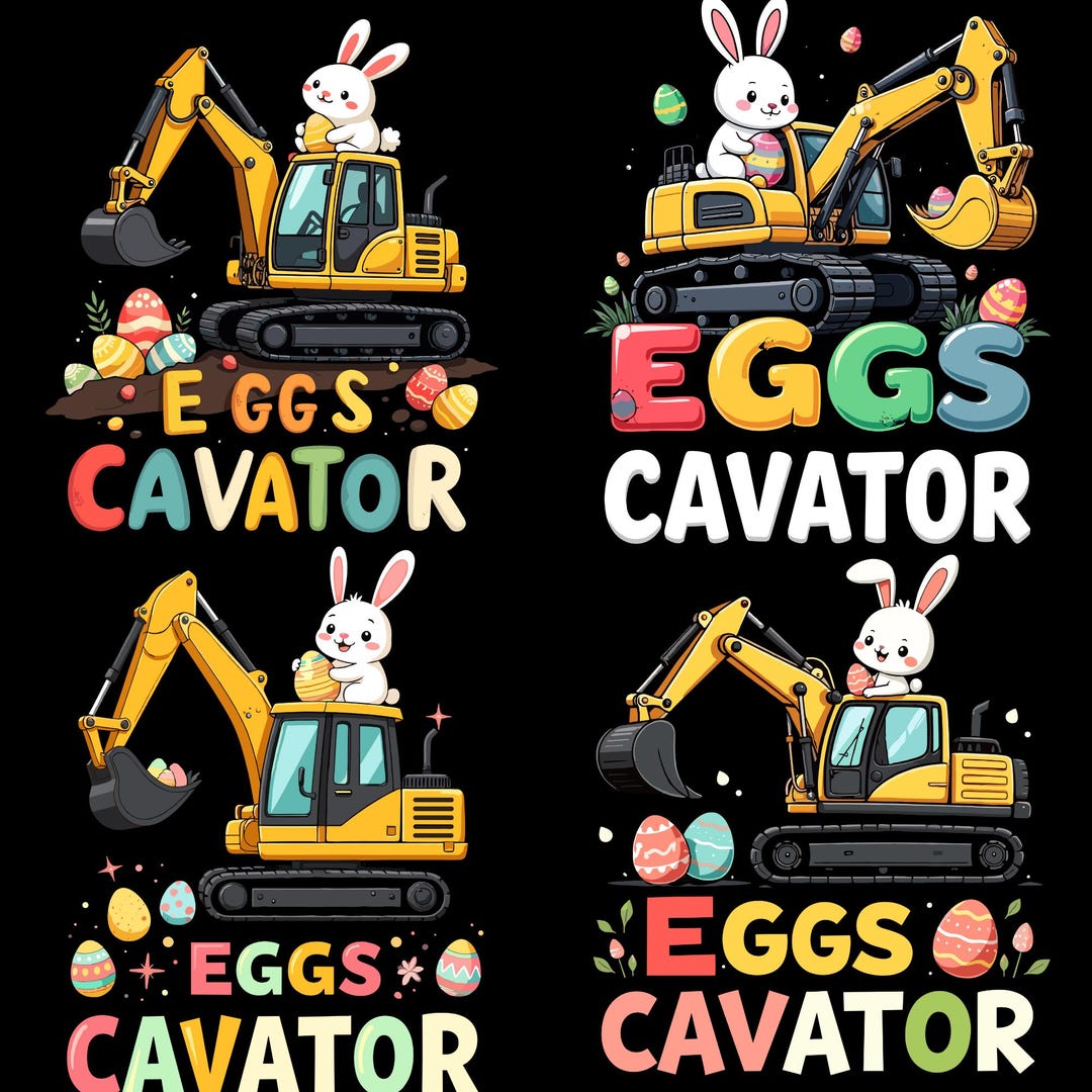 Eggscavator PNG Bundle | Cute Easter Digger Clipart | Bunny Excavator ...