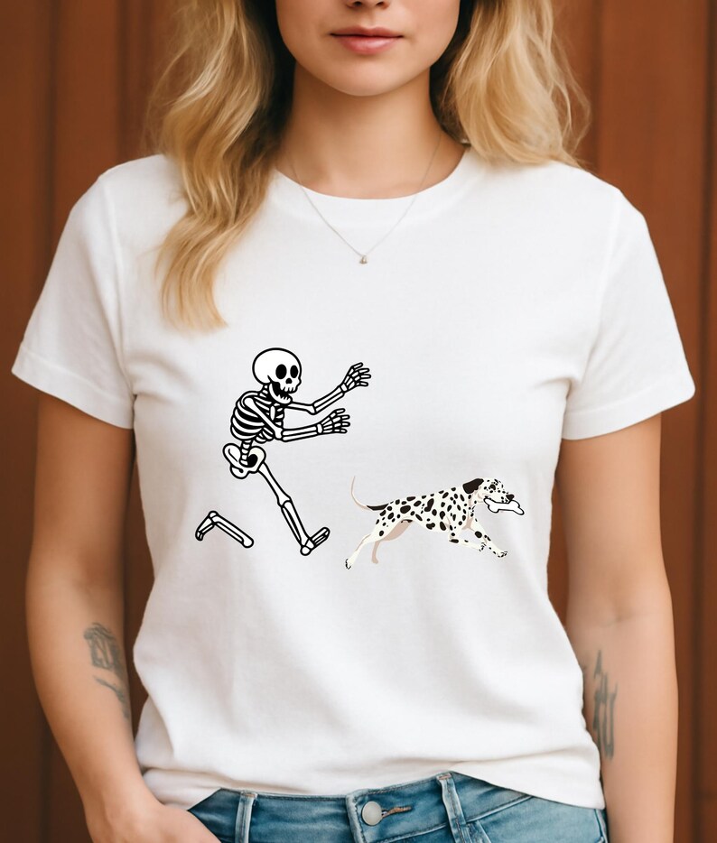 Funny Skeleton Chasing Dog PNG, Dalmatian Halloween Design, Cute Pet ...