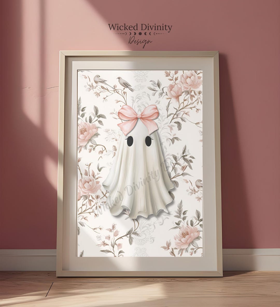 Whimsical Ghost With Pink Bow Digital Wall Art, Feminine Gothic Décor ...
