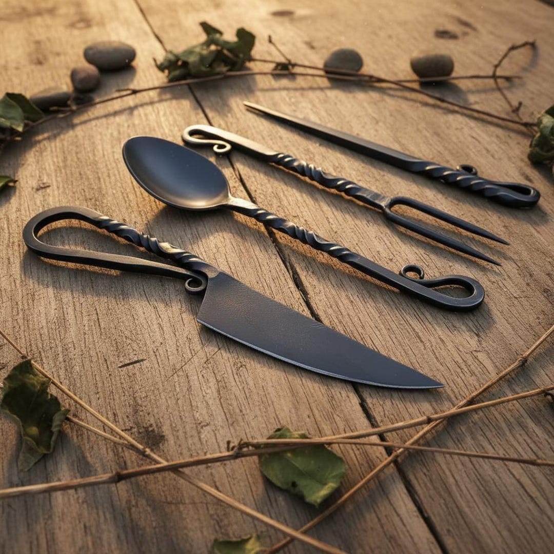 Hand-forged Viking Cutlery Set – Carbon Steel Medieval Utensils With ...
