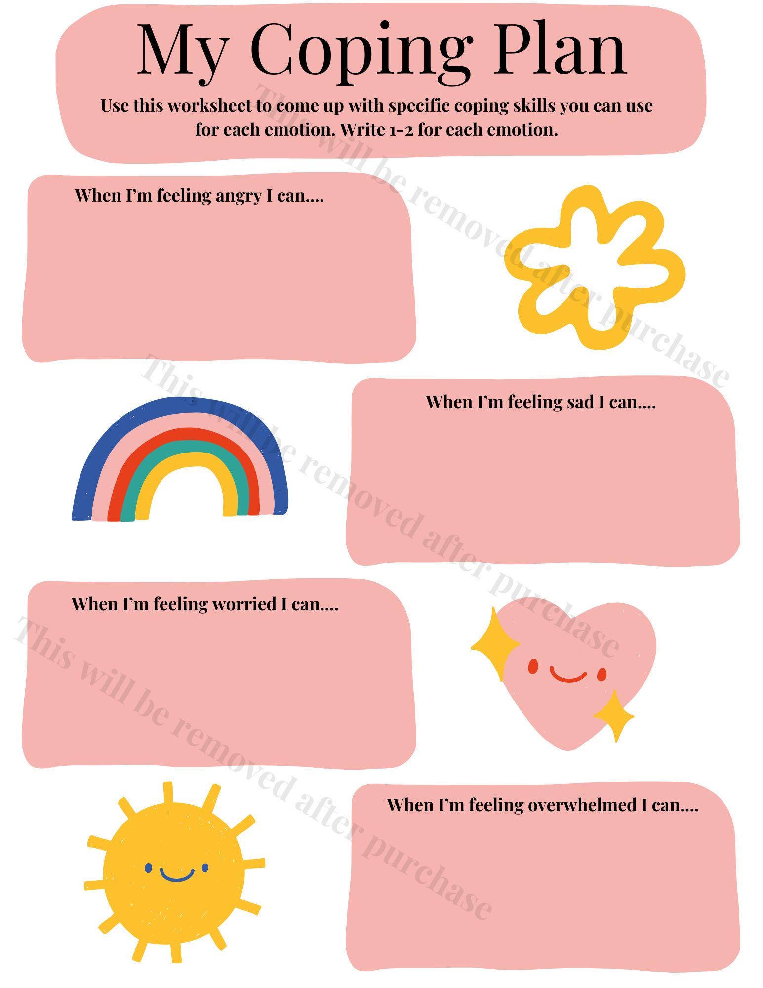 My Coping Plan Worksheet - Printable Self-care Tool for Stress Relief ...