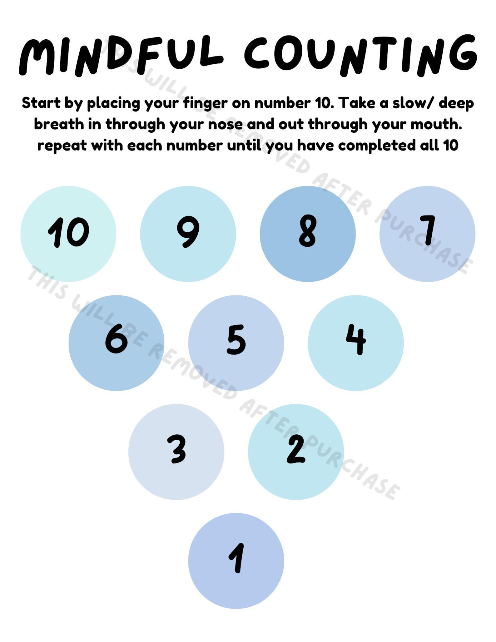Mindful Counting Coping Skill Handout - Printable Stress Relief and ...