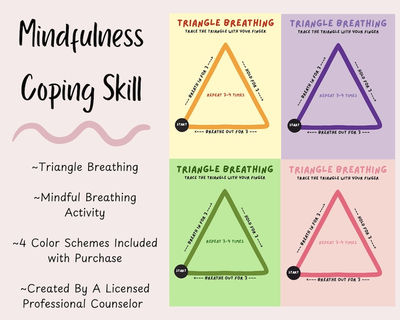 Mental Health Coping Skills Handout for Therapists- Triangle Breathing ...