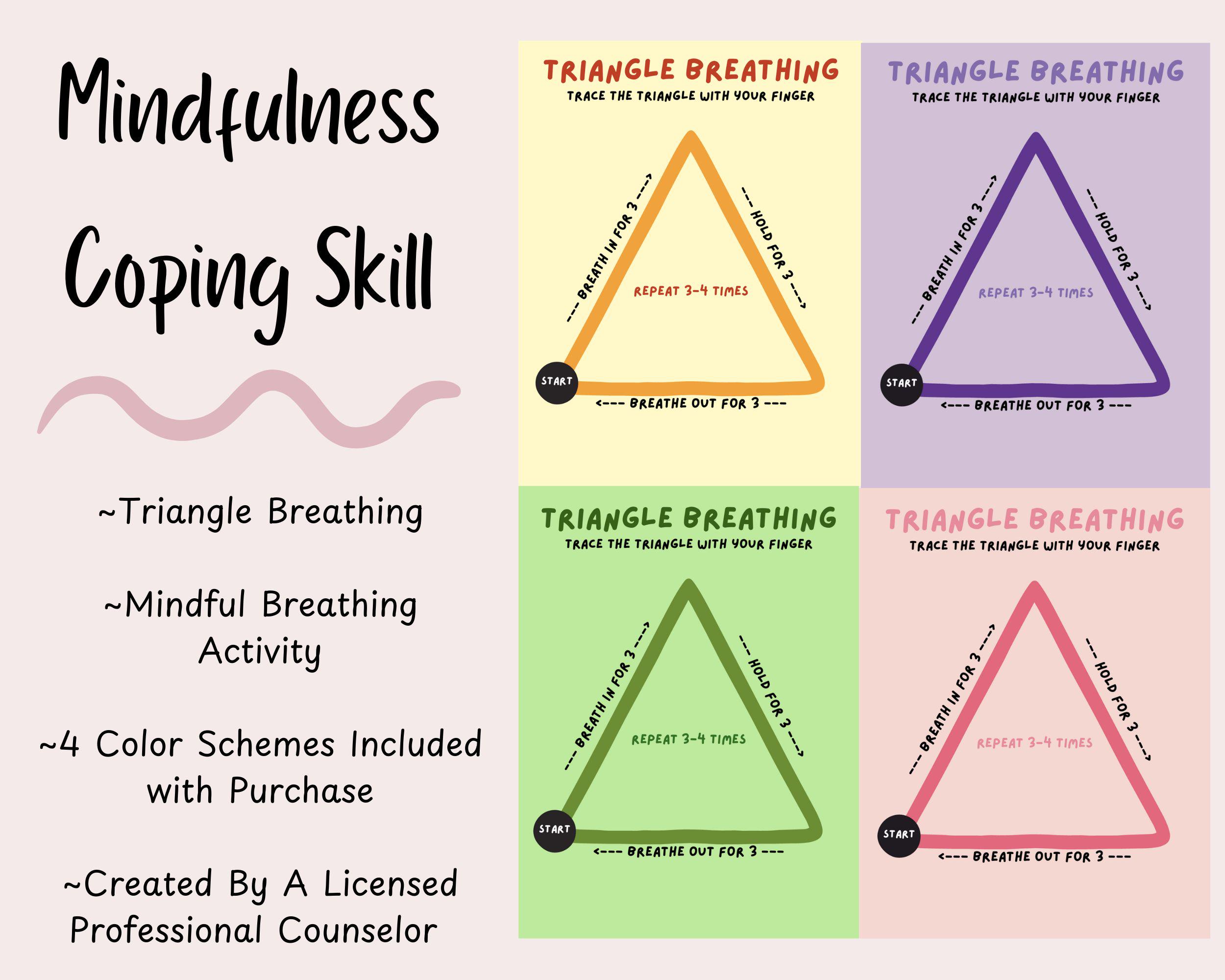 Mental Health Coping Skills Handout for Therapists- Triangle Breathing ...