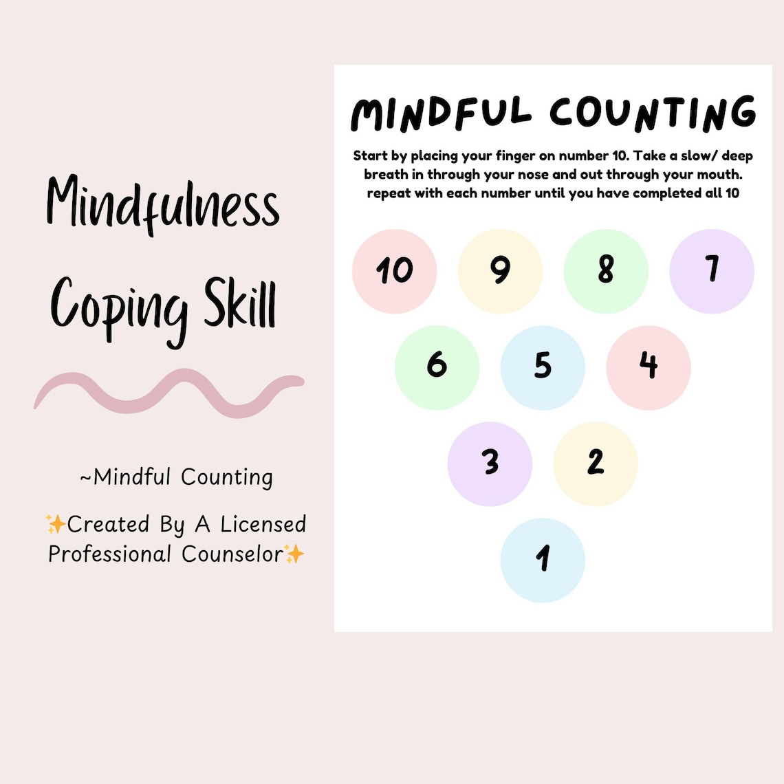 Mindful Counting Coping Skill Handout - Printable Stress Relief and ...