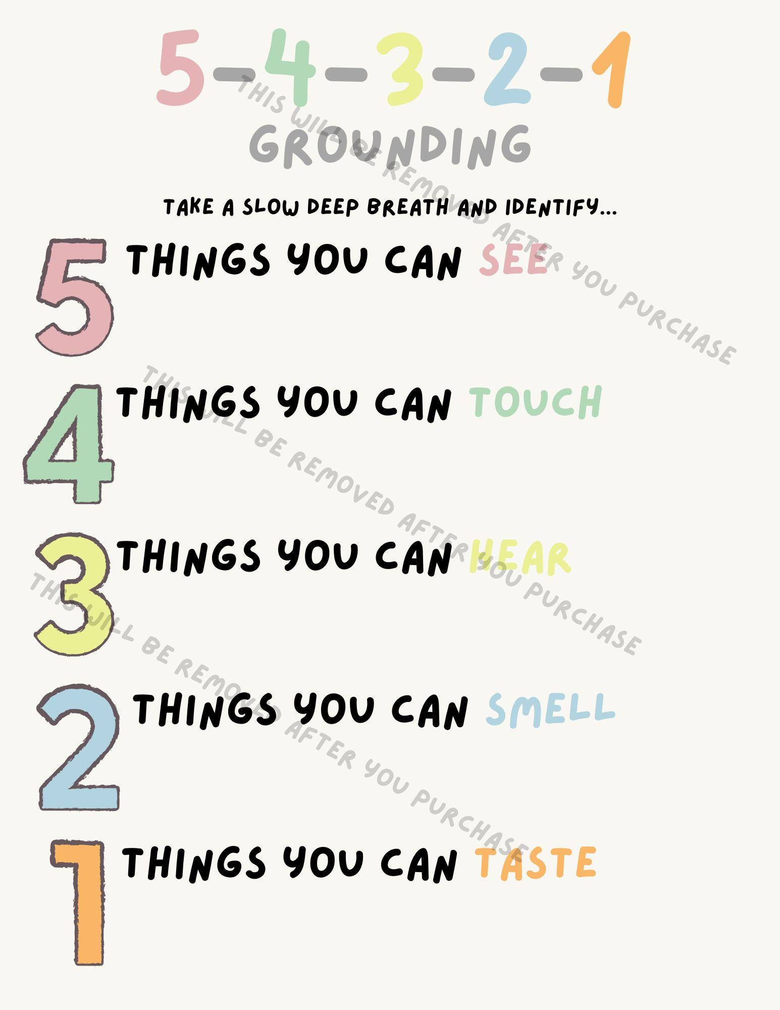 Mental Health Coping Skills Handout for Therapists- 5 Senses/ 5-4-3-2-1- Grounding Technique-cbt ...