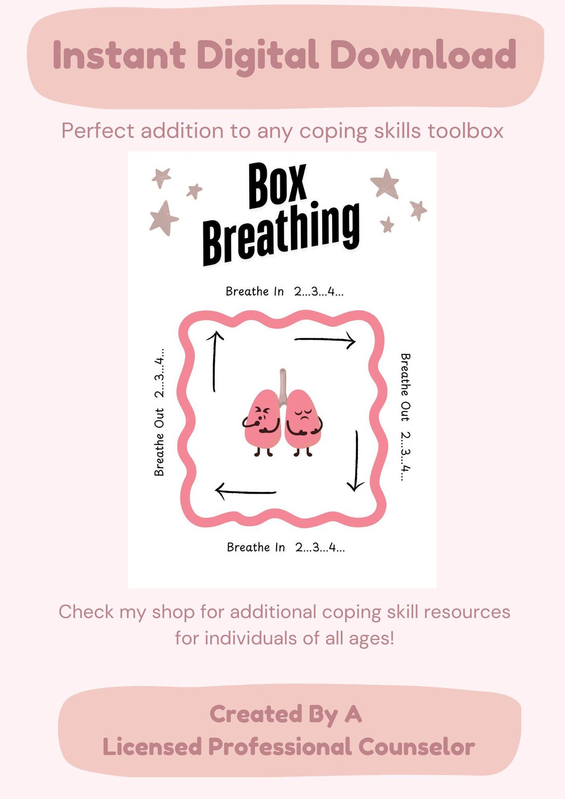 Mental Health Coping Skills Handout for Therapists- Box Breathing ...