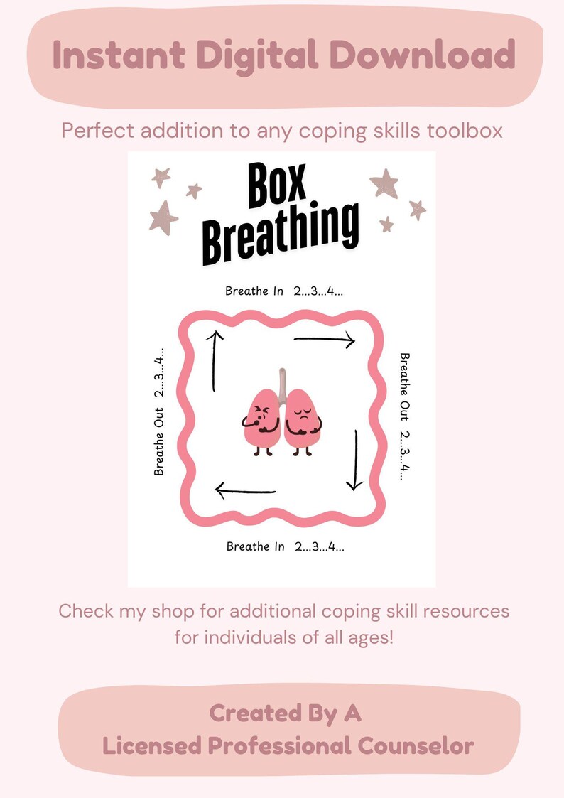 Mental Health Coping Skills Handout for Therapists- Box Breathing ...