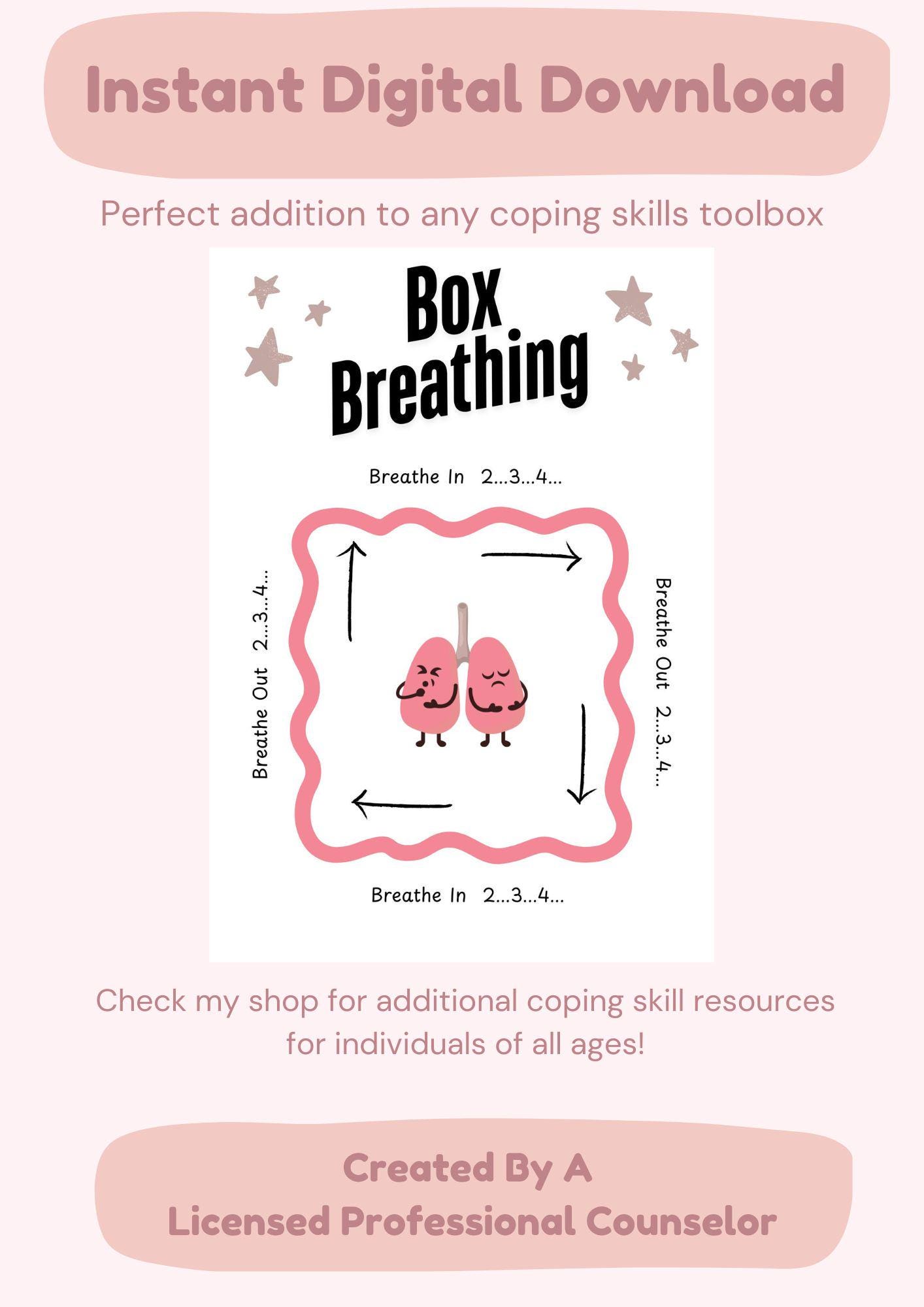 Mental Health Coping Skills Handout for Therapists- Box Breathing ...