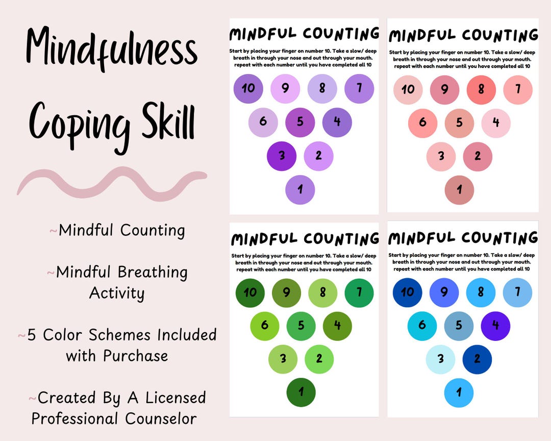 Mental Health Coping Skills Handout for Therapists- Mindful Counting ...
