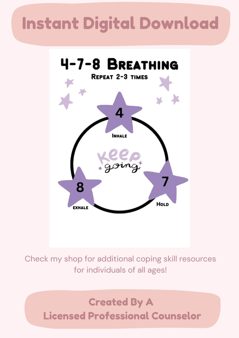 Mental Health Coping Skills Handout for Therapists- 4-7-8 Breathing ...
