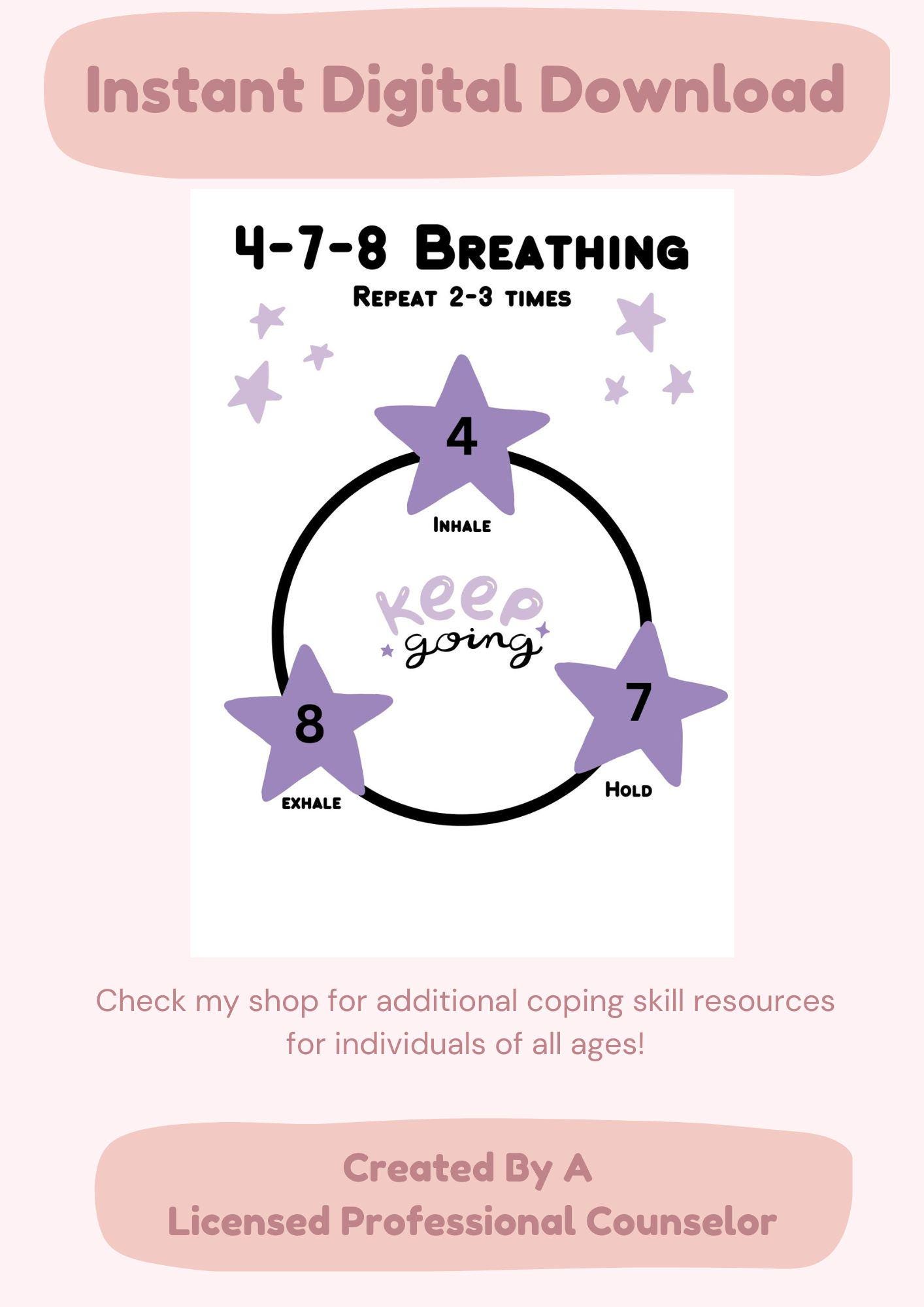 Mental Health Coping Skills Handout for Therapists- 4-7-8 Breathing ...