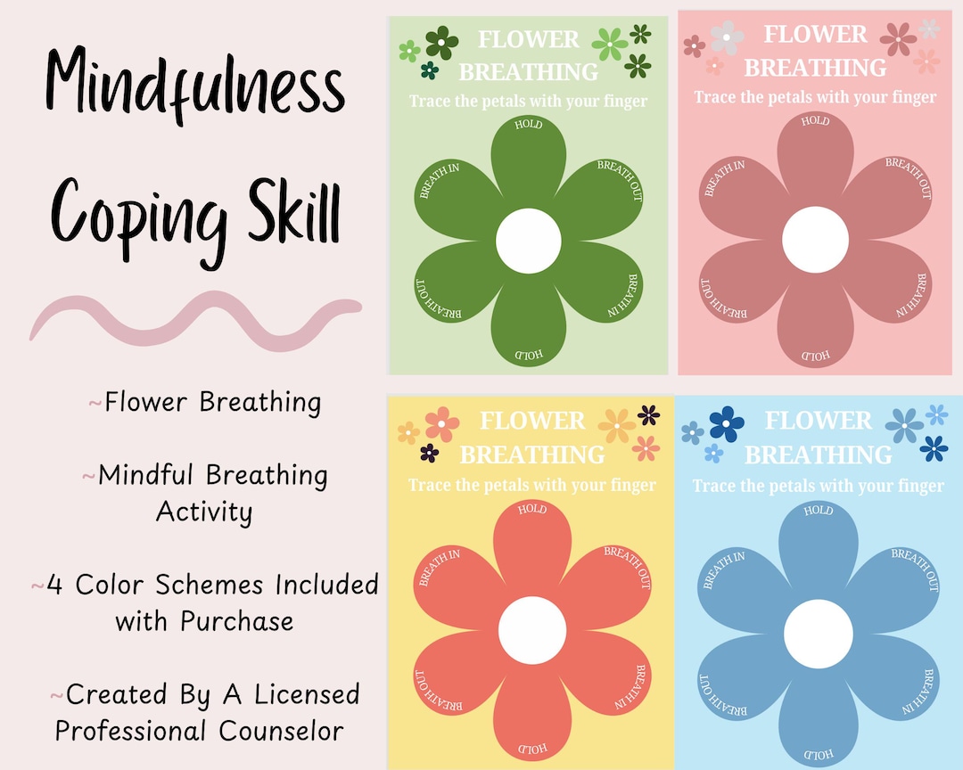 Mental Health Coping Skills Handout for Therapists- Flower Breathing ...
