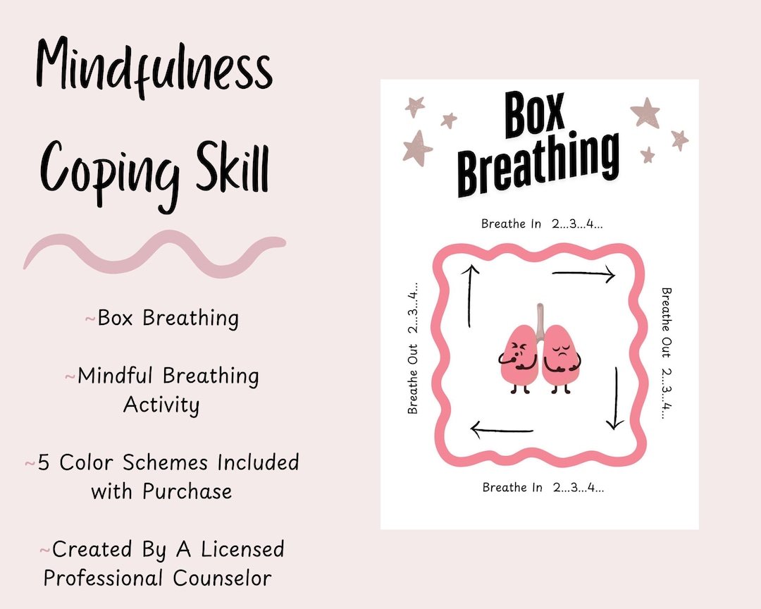 Mental Health Coping Skills Handout for Therapists- Box Breathing ...