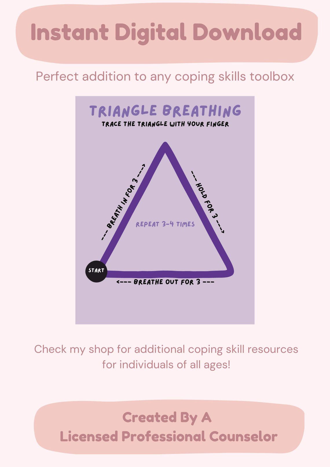 Mental Health Coping Skills Handout for Therapists- Triangle Breathing ...