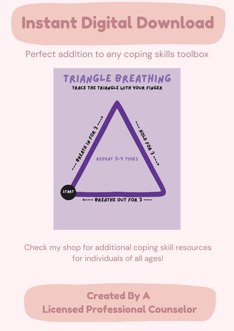 Mental Health Coping Skills Handout for Therapists- Triangle Breathing ...