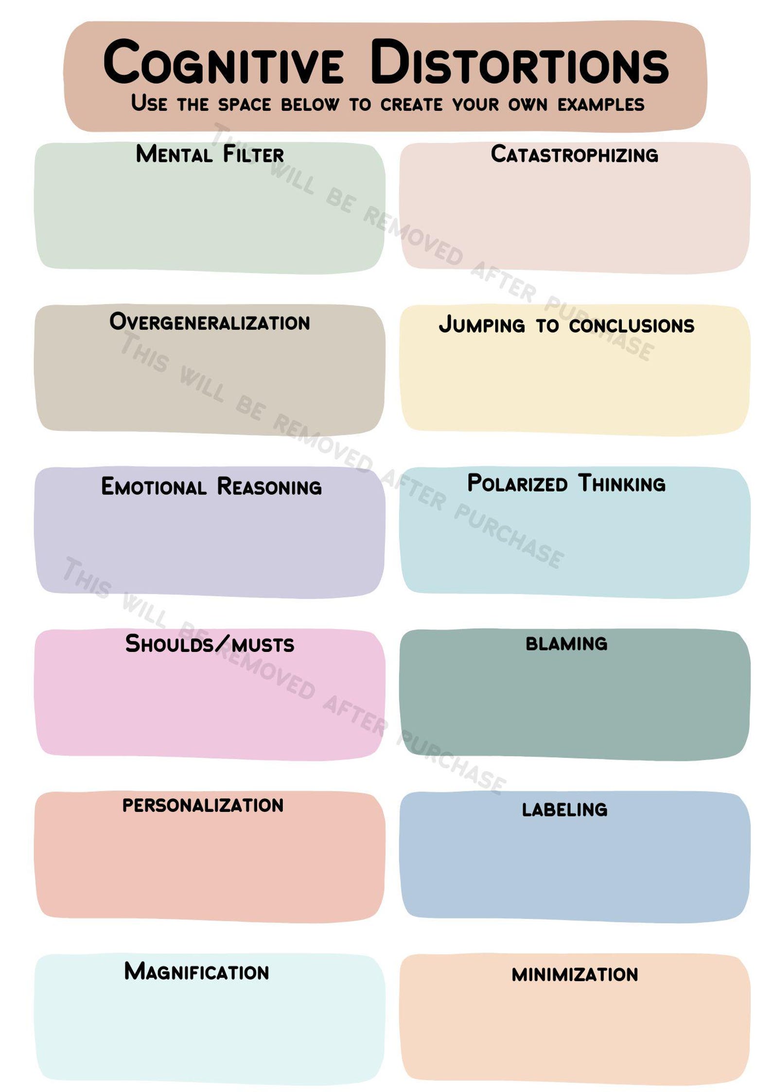 Mental Health Therapist Handouts- Cognitive Distortions- Cognitive ...