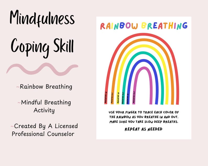 Mental Health Coping Skills Handout for Therapists- Rainbow Breathing ...