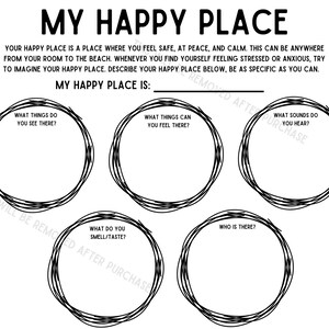 My Happy Place Coping Skill Therapy Worksheet -mental Health & Stress ...