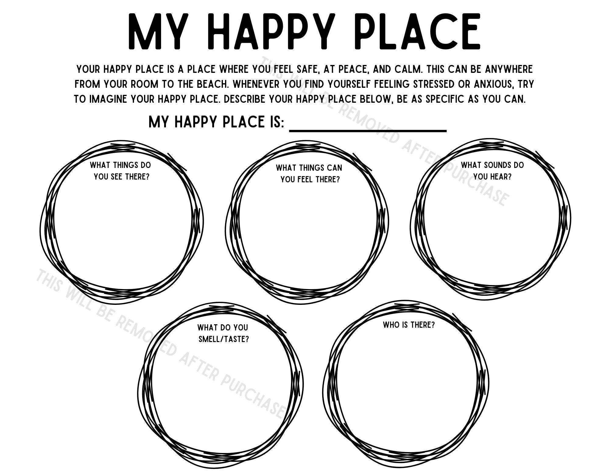 My Happy Place Coping Skill Therapy Worksheet -mental Health & Stress ...