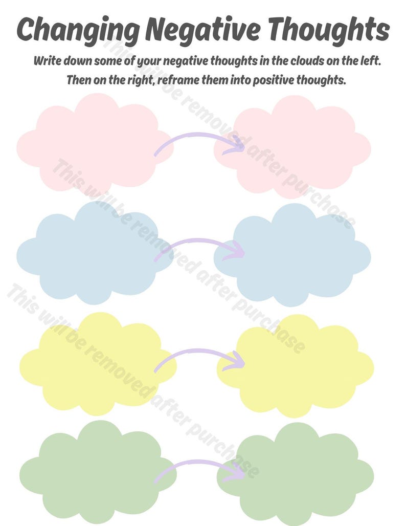 Changing Negative to Positive Thoughts Worksheet - Printable Mindset ...