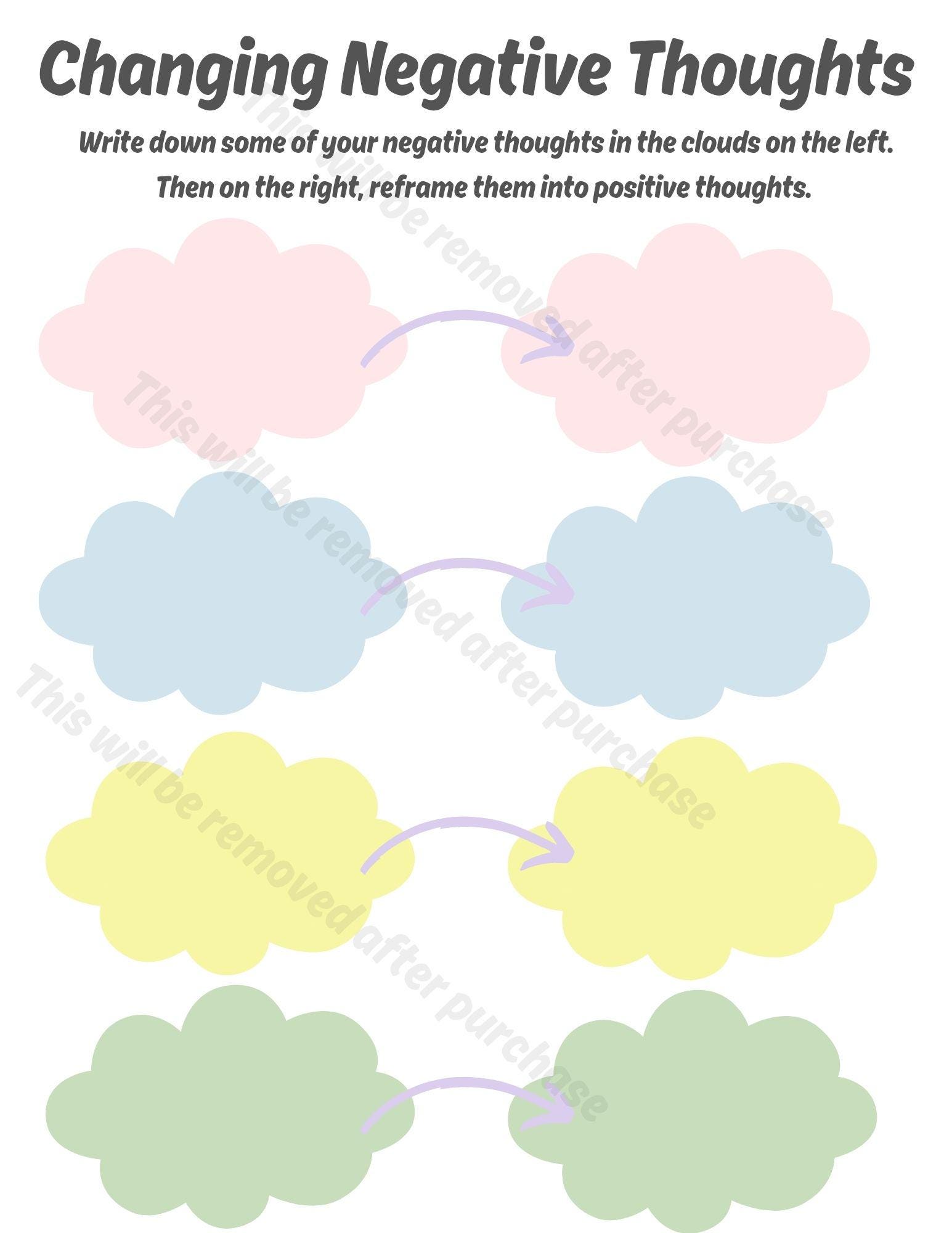 Changing Negative to Positive Thoughts Worksheet - Printable Mindset ...
