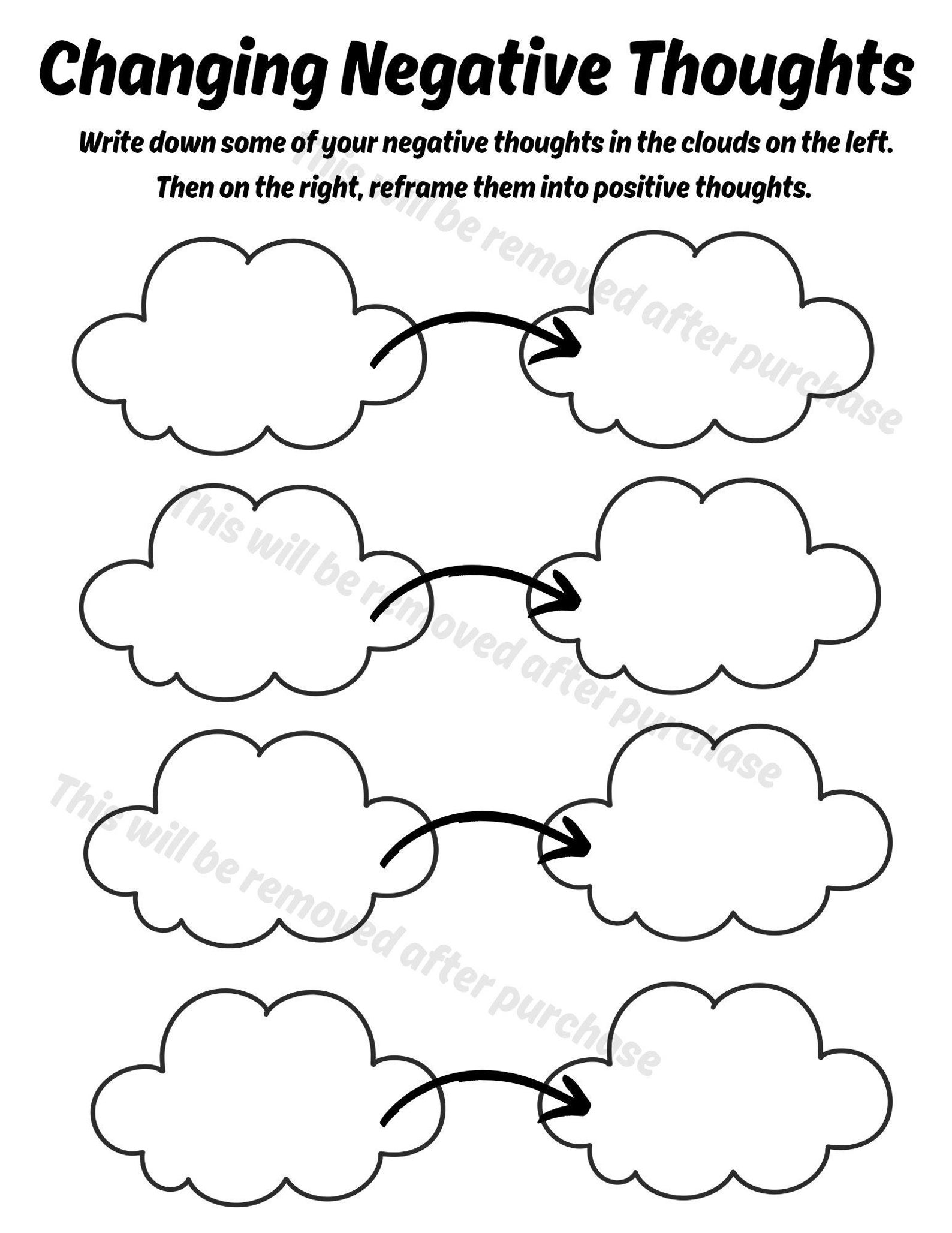 Changing Negative to Positive Thoughts Worksheet - Printable Mindset ...