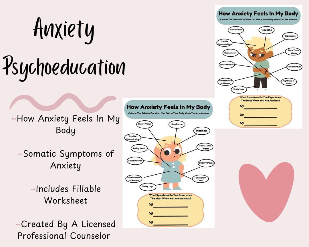 Mental Health Handout- How Anxiety Feels in My Body- Psychoeducation ...