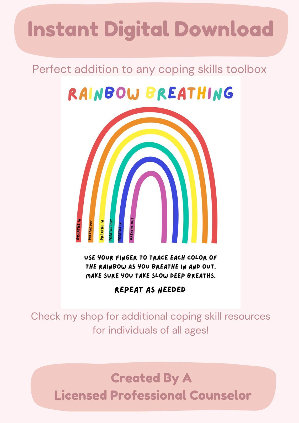 Mental Health Coping Skills Handout for Therapists- Rainbow Breathing ...