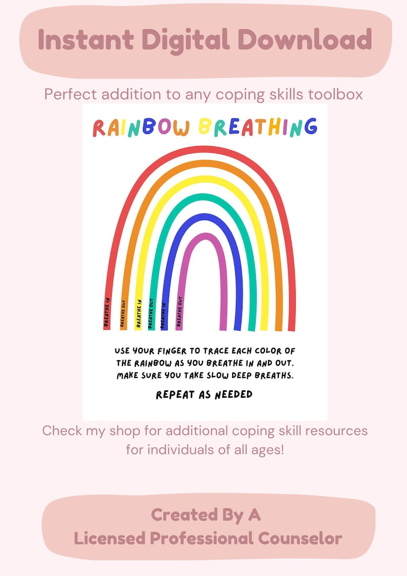 Mental Health Coping Skills Handout for Therapists- Rainbow Breathing ...