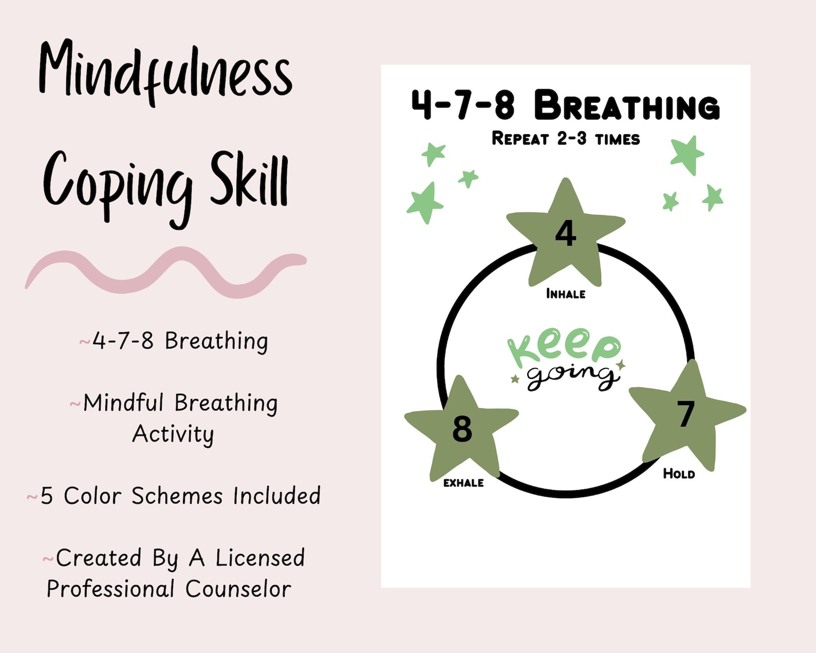 Mental Health Coping Skills Handout for Therapists- 4-7-8 Breathing ...