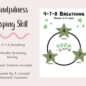 Mental Health Coping Skills Handout for Therapists- 4-7-8 Breathing ...