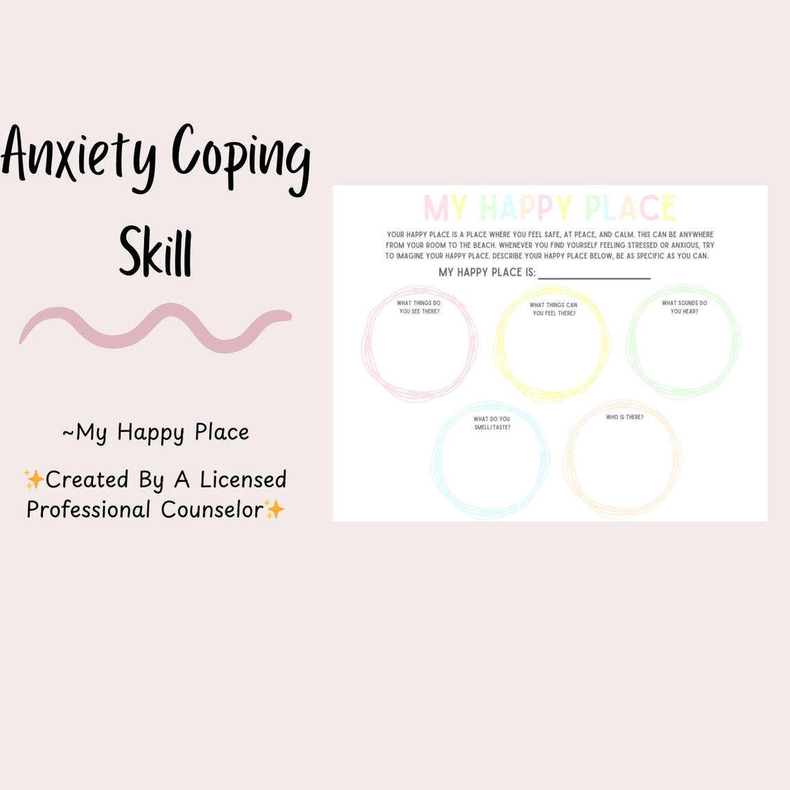My Happy Place Coping Skill Therapy Worksheet -mental Health & Stress ...