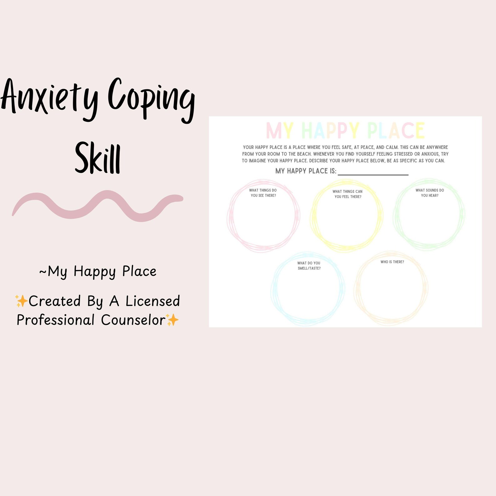 My Happy Place Coping Skill Therapy Worksheet -mental Health & Stress ...