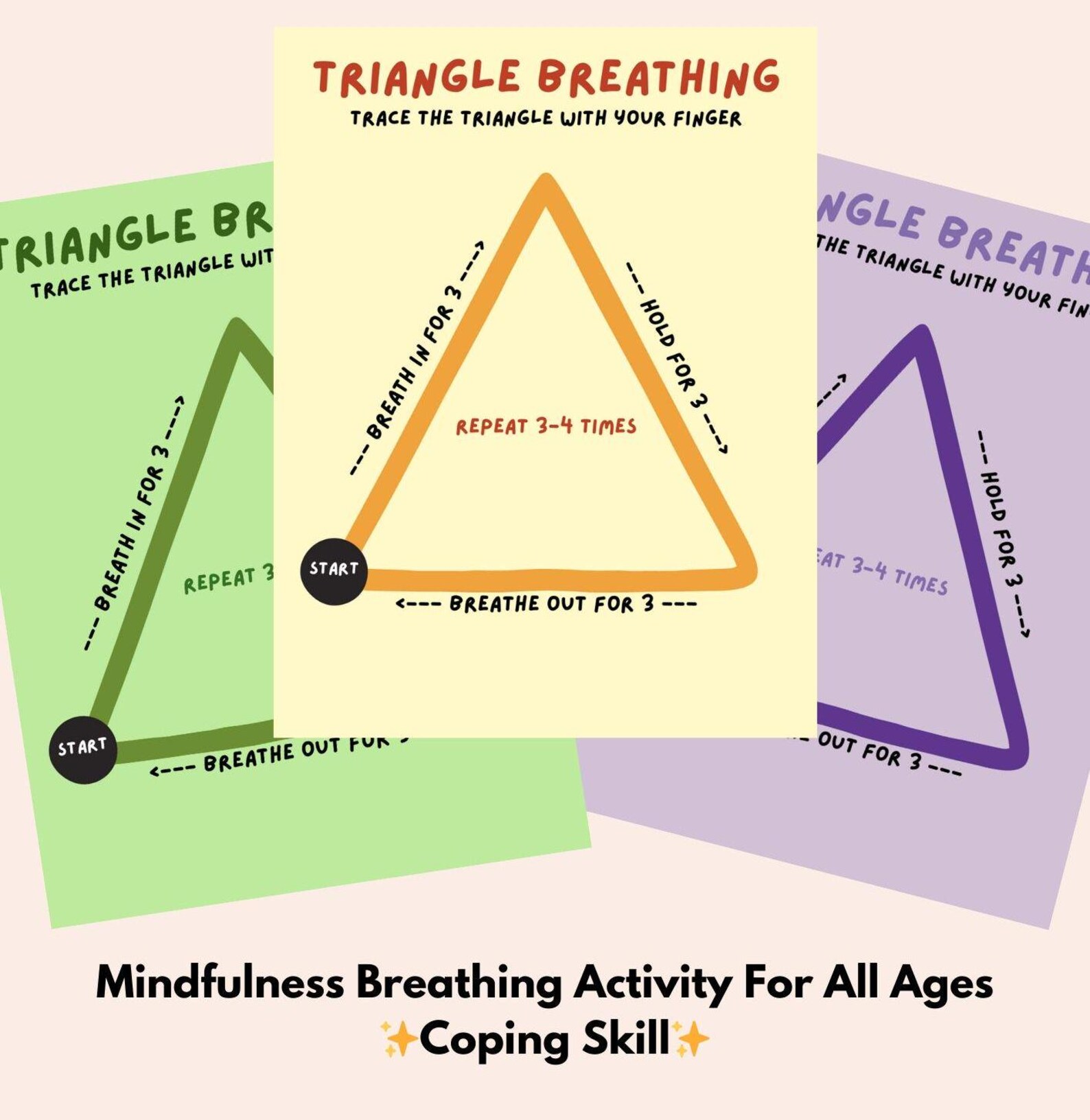 Mental Health Coping Skills Handout for Therapists- Triangle Breathing ...