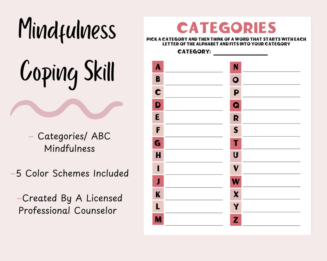 Mental Health Coping Skills: ABC Mindfulness Activity (digital Download ...