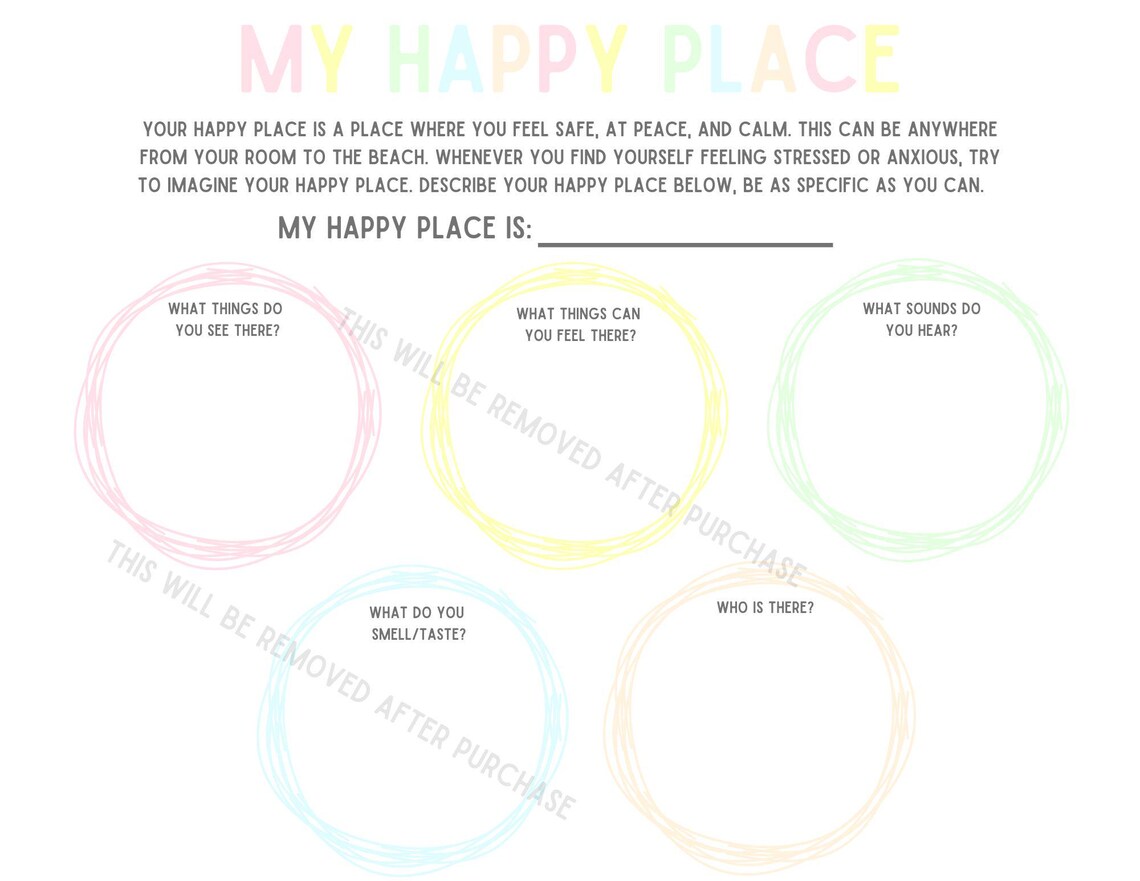 My Happy Place Coping Skill Therapy Worksheet -mental Health & Stress ...