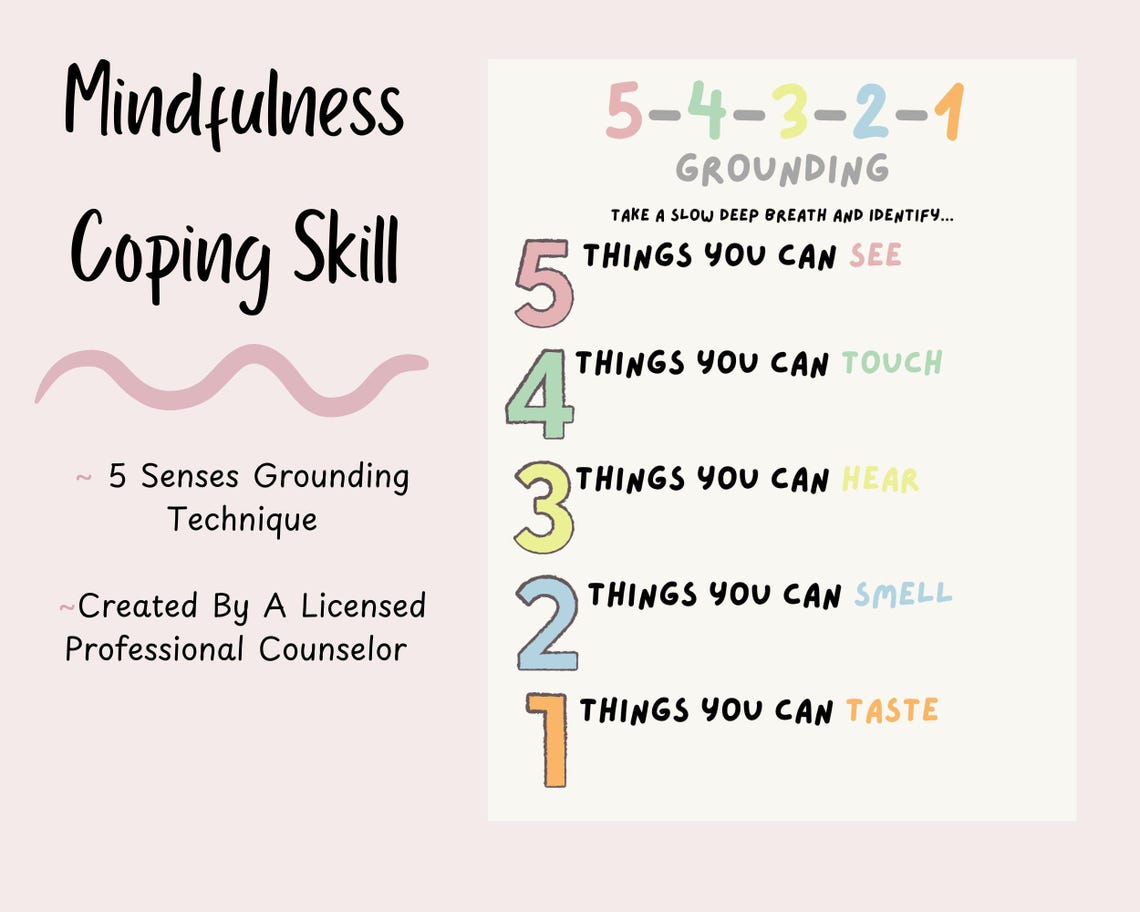 Mental Health Coping Skills Handout for Therapists- 5 Senses/ 5-4-3-2-1 ...