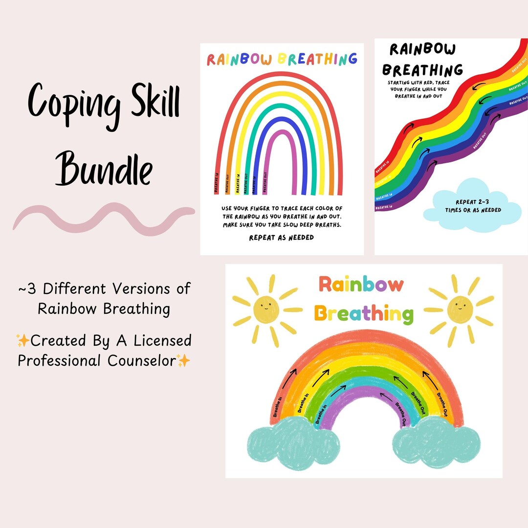 Mental Health Coping Skills Handout for Therapists- Rainbow Breathing ...