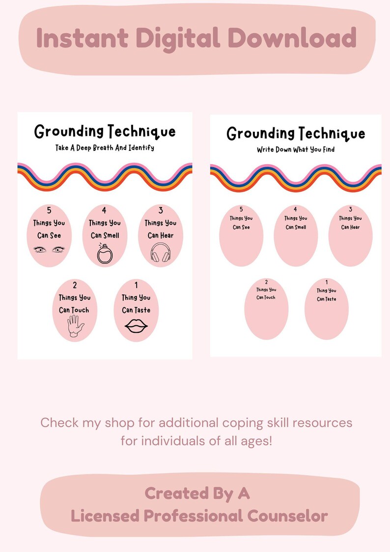 Mental Health Coping Skills Handout for Therapists- 5 Senses/ 5-4-3-2-1 ...