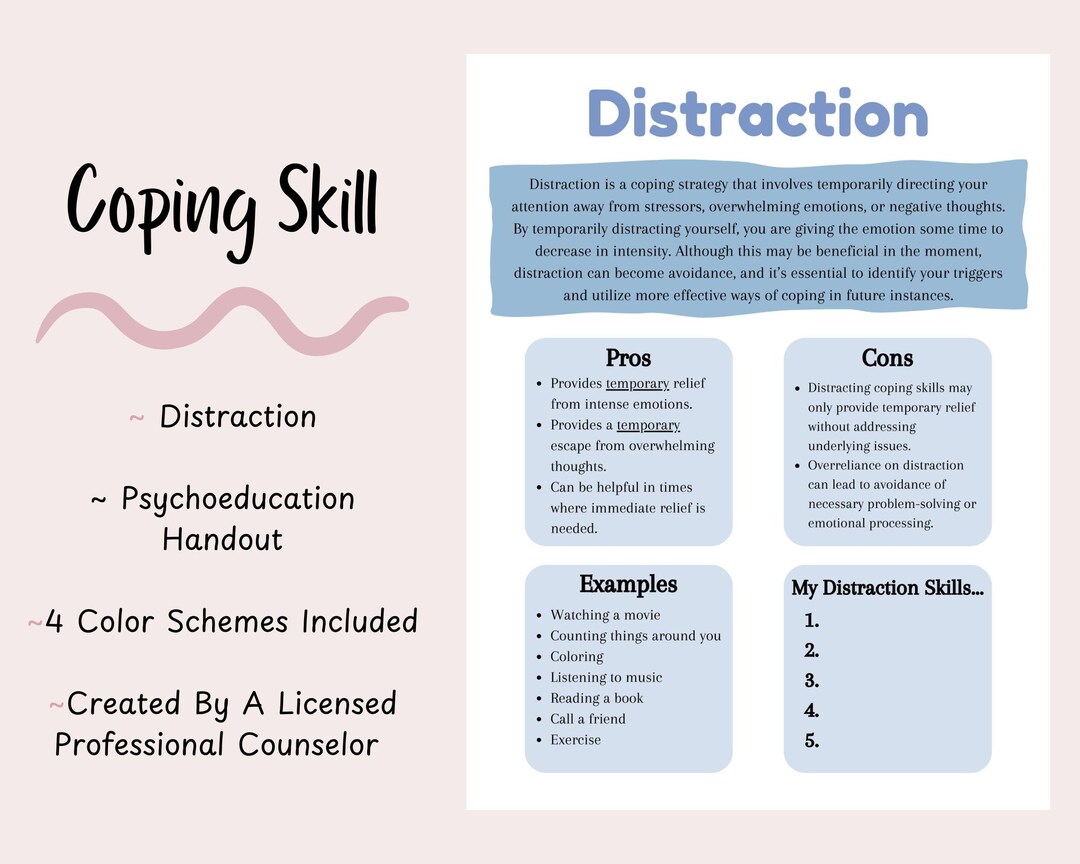 Mental Health Coping Skills Handout for Therapists- Distraction ...