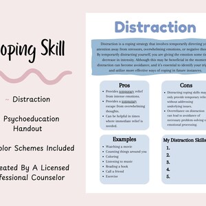 Distraction Coping Skills Handout: Mental Health, CBT, DBT (PDF) - Etsy