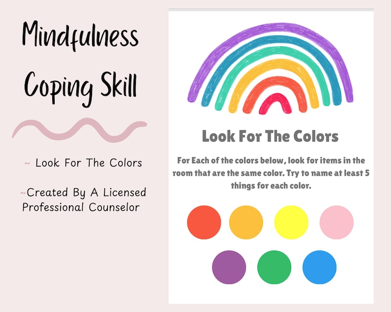 Mental Health Coping Skills Handout for Therapists- Look for the Colors ...