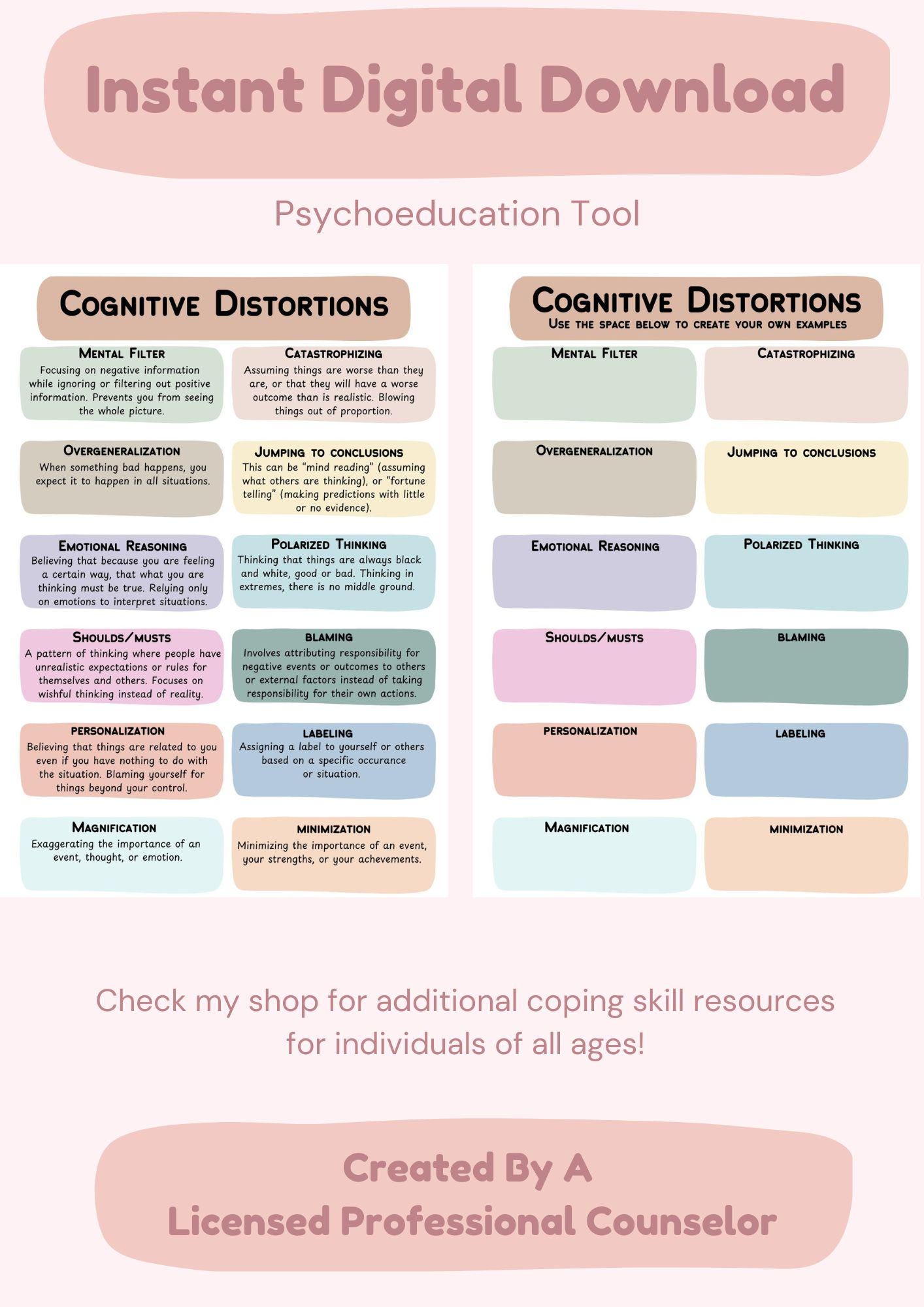 Mental Health Therapist Handouts- Cognitive Distortions- Cognitive ...