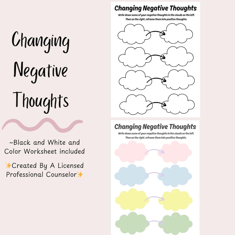 Changing Negative to Positive Thoughts Worksheet - Printable Mindset ...