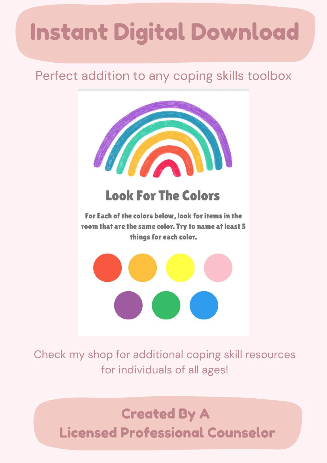Mental Health Coping Skills Handout for Therapists- Look for the Colors ...