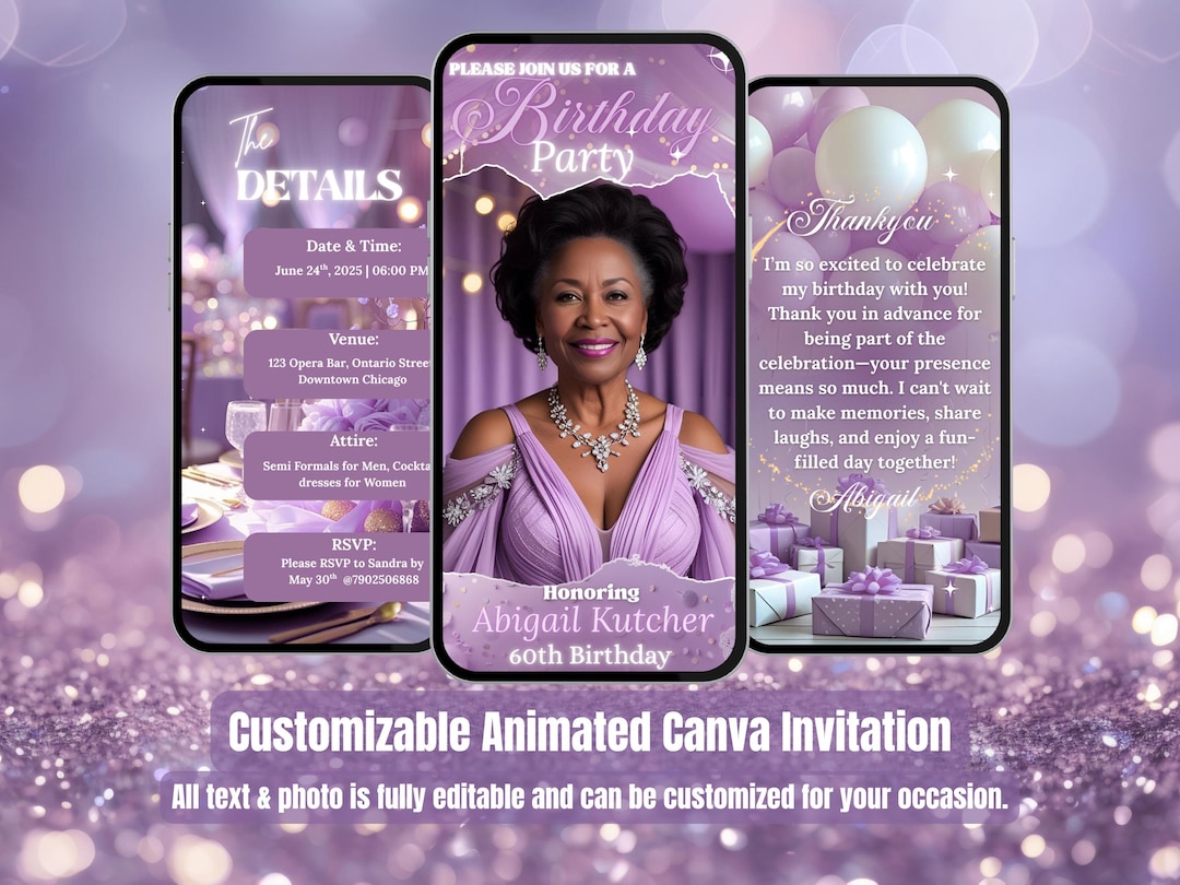 Lilac Birthday Invitation for Her – Video Evite With Photo – Birthday ...