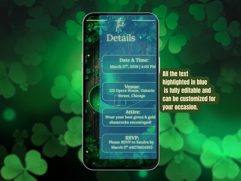 St. Patrick's Day Party Invitation – Shamrock Video Invite – Editable ...