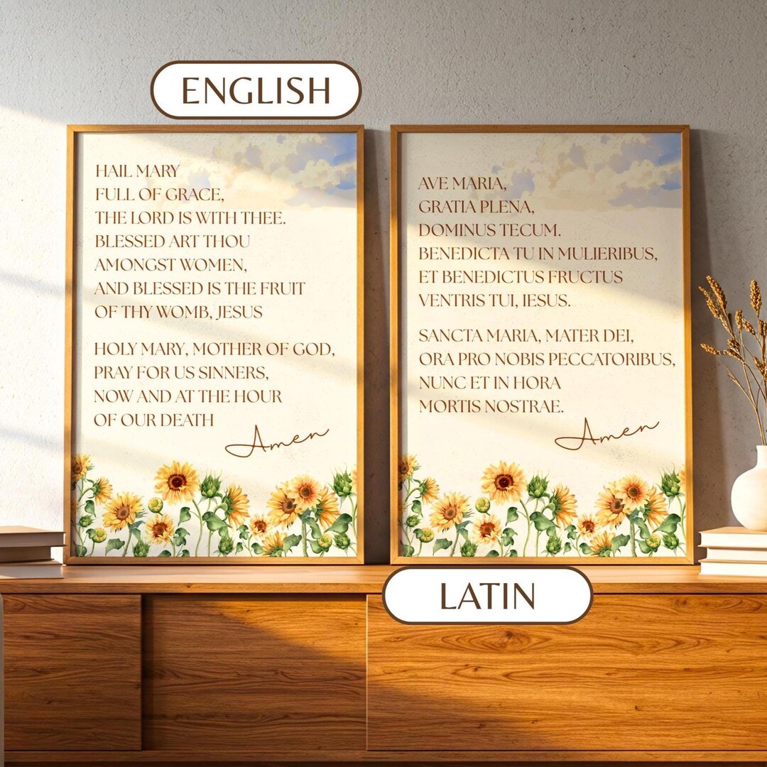 Hail Mary & Ave Maria Prayer | Mother Mary | Latin | Catholic Printable ...