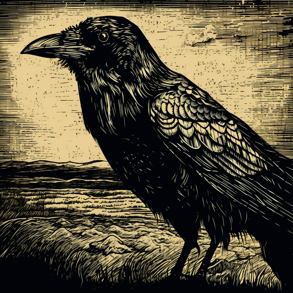 Corvus Corax, the Raven, Woodcut, Set of 5 Instant Download, Midjourney ...